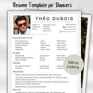 Dancers Resume Template for Auditions Editable in Canva CV Professional ...