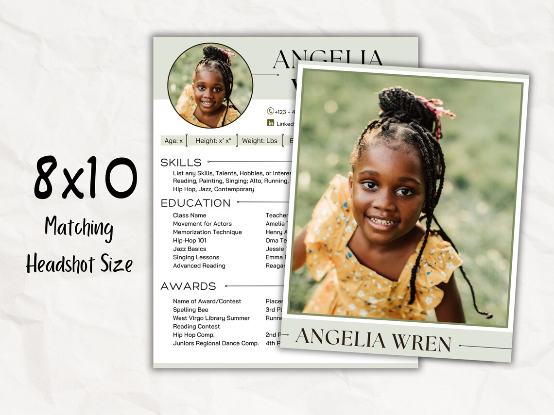 Child Actor Resume Template No Experience Editable Canva CV ...