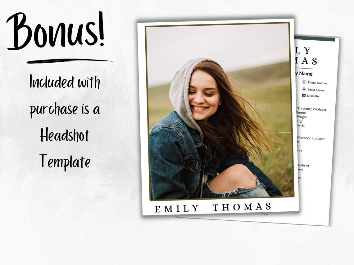 Professional Acting Resume Template Editable in Canva CV Digital Acting Resume 2024 Matching ...