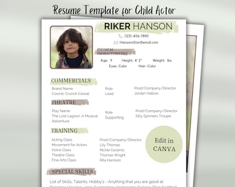 Child Acting Resume Template for Auditions Editable in Canva CV ...