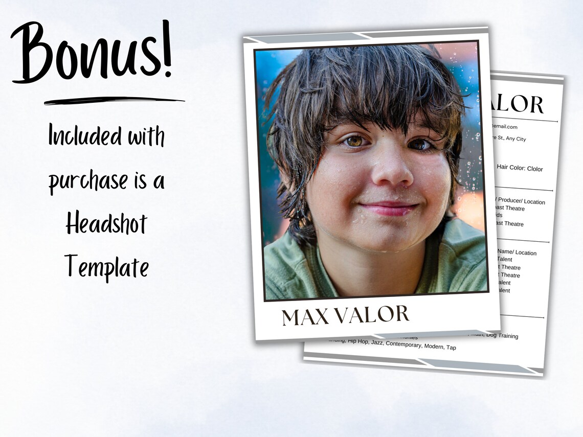 Child Actor Resume Template Editable Canva CV Professional Digital ...