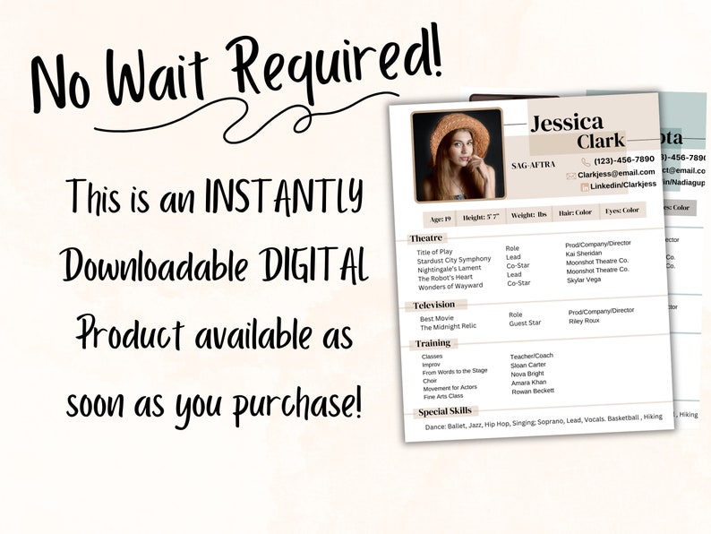 Professional Actors Resume Template Auditions Editable in Canva CV ...