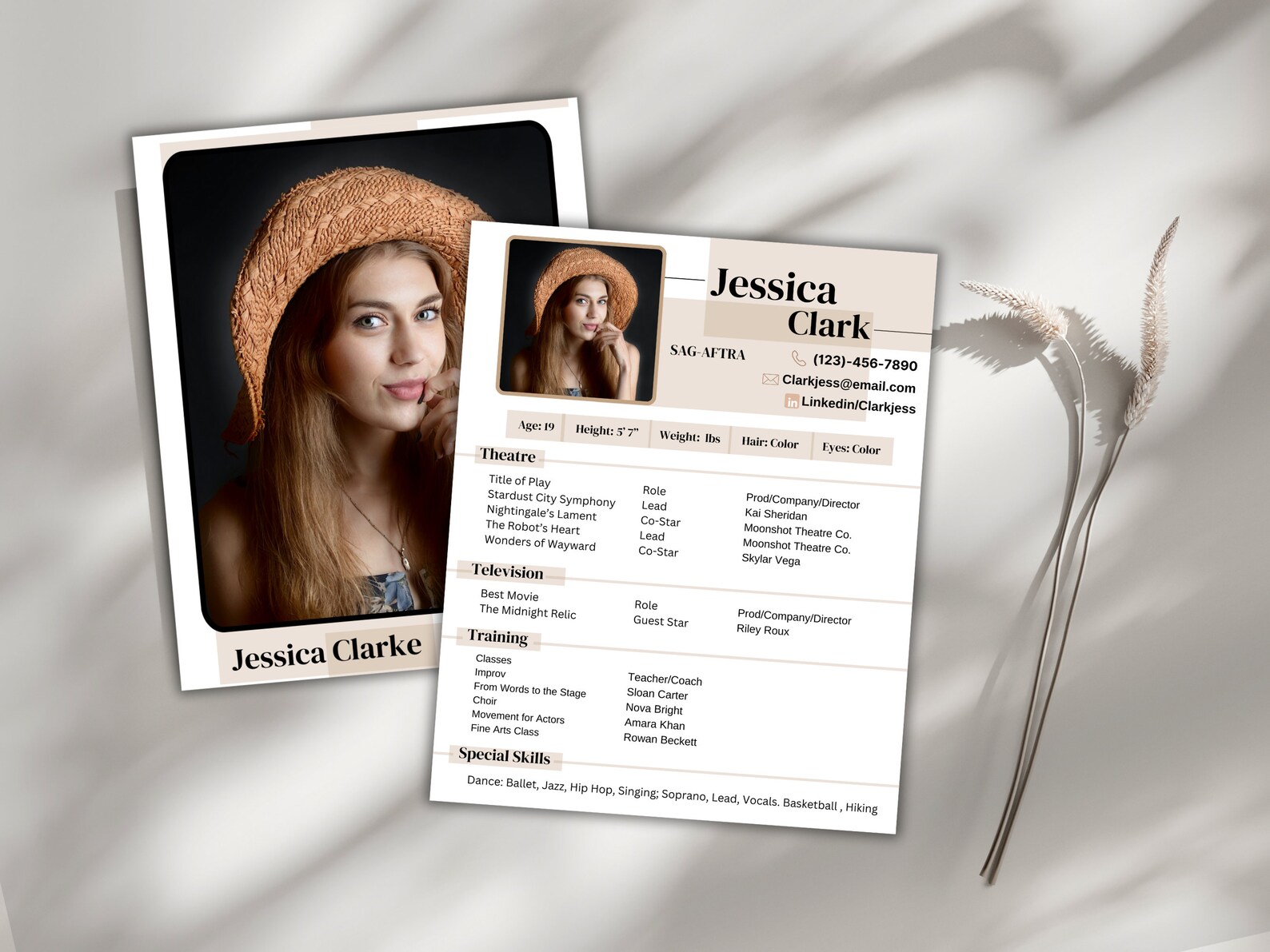Professional Actors Resume Template Auditions Editable in Canva CV ...