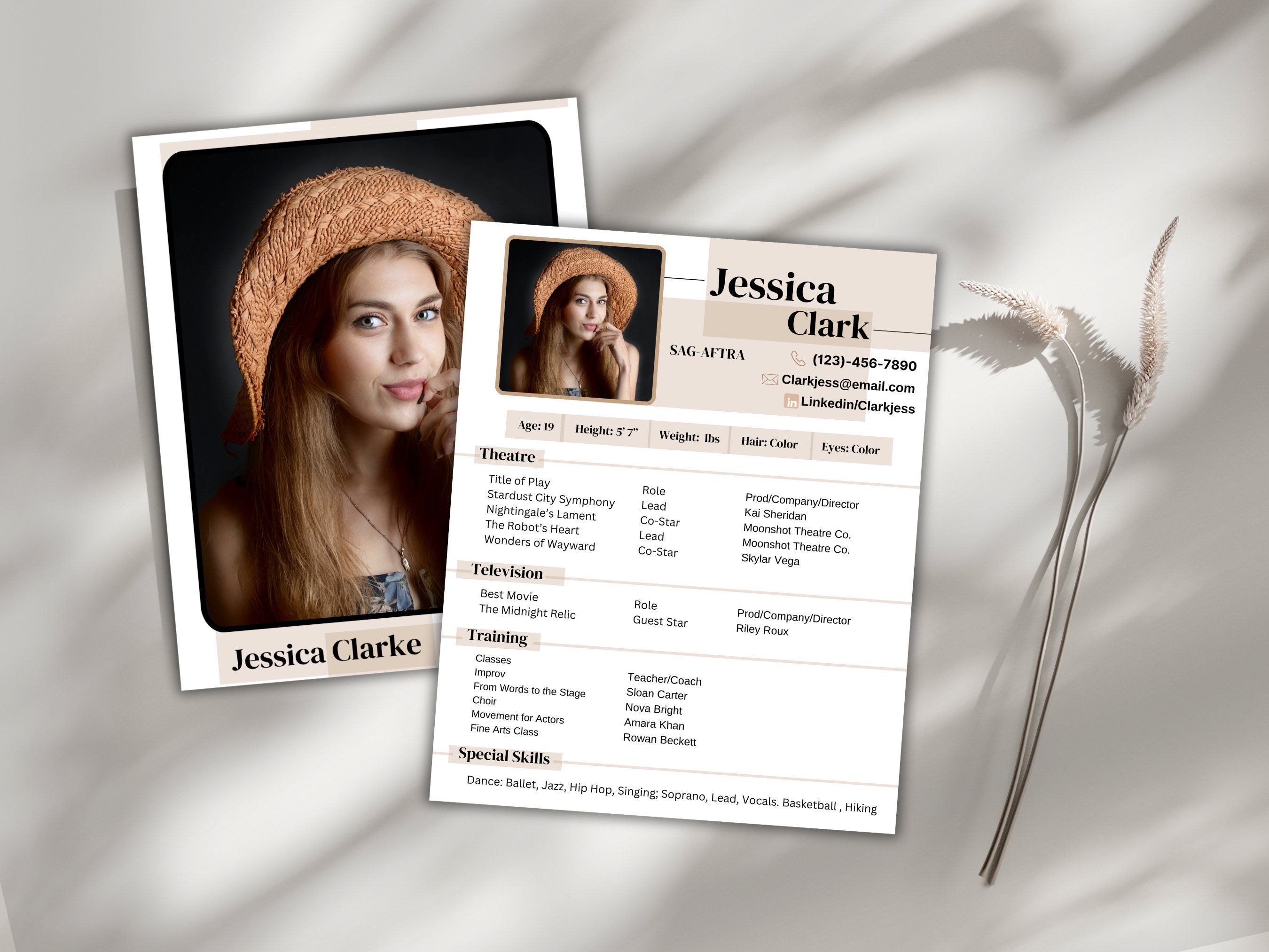 Professional Actors Resume Template Auditions Editable in Canva CV ...