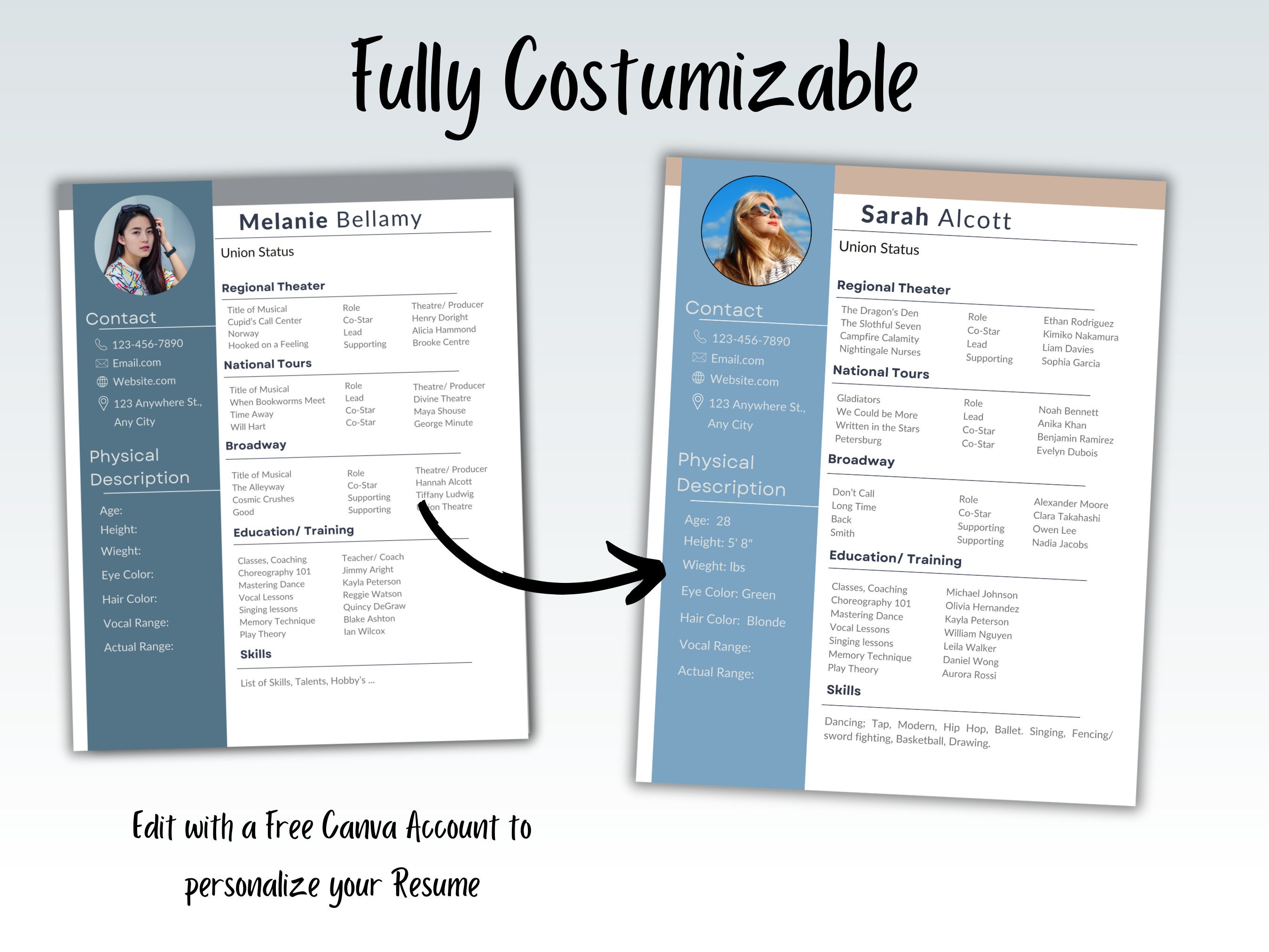 Musical Theatre Resume Auditions Editable in Canva CV Professional ...