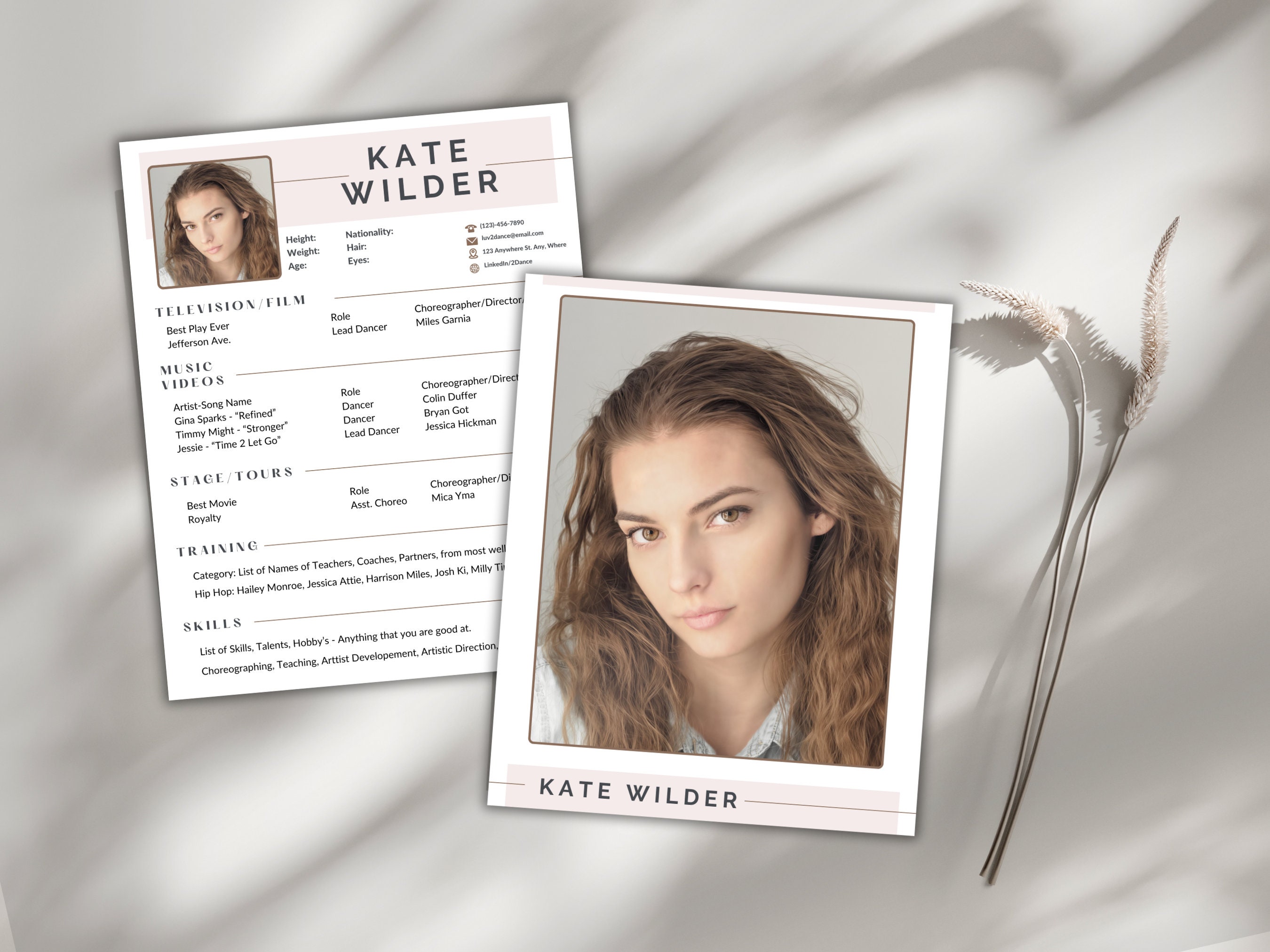 Professional Dancer Resume Template for Auditions Talent Agency ...