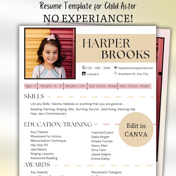 Child Actor Resume Template - Etsy
