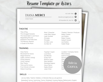 Resume Template for New Actors Auditions Editable in Canva CV ...