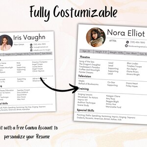 Resume Template for New Actors Auditions Editable in Canva CV ...