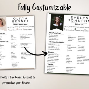 Professional Actors Resume Template for Audition Editable in Canva CV ...