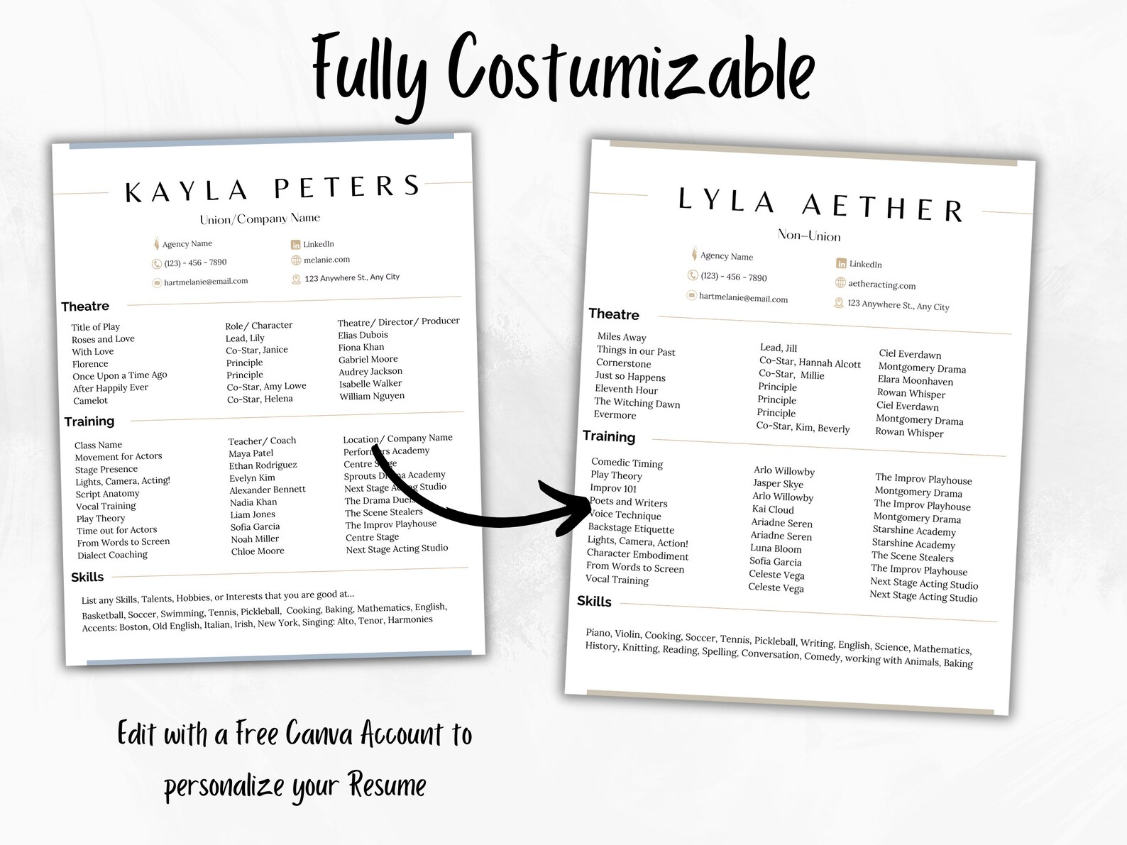 Actors Resume Template Auditions Editable in Canva CV Professional ...