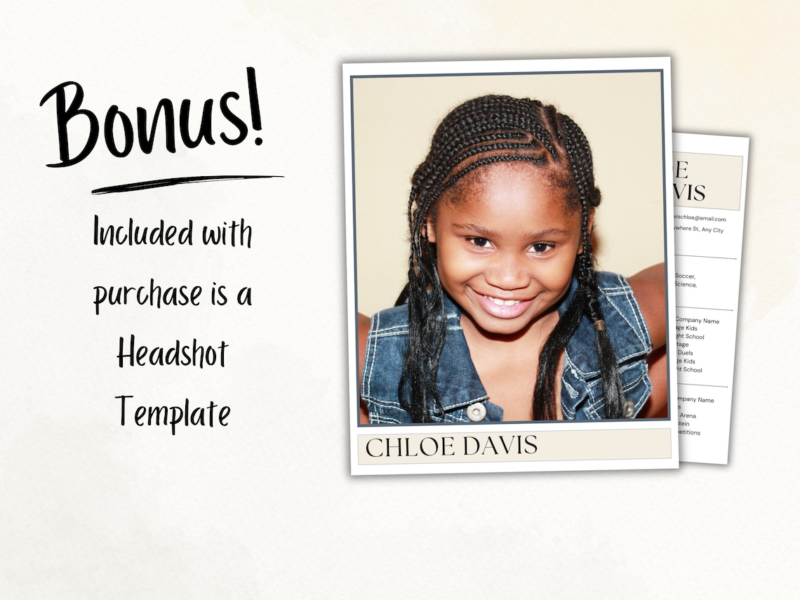 Child Acting Resume Template for Auditions Editable in Canva CV ...