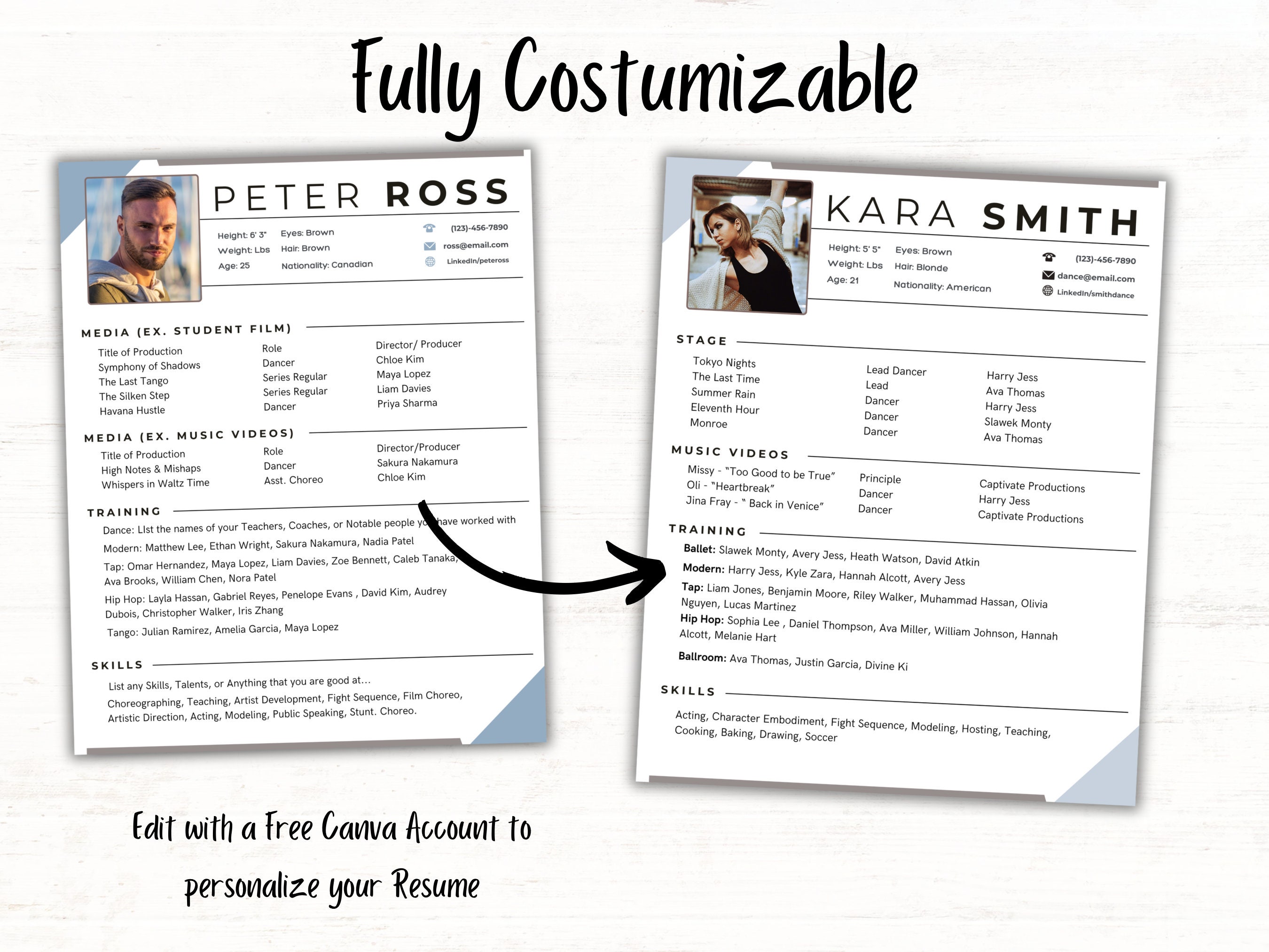 Resume Template for Dancers Auditions Editable in Canva CV Professional ...