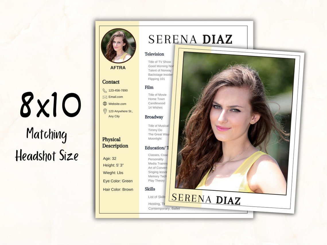 Actors Resume Template for Auditions Editable in Canva CV Professional ...