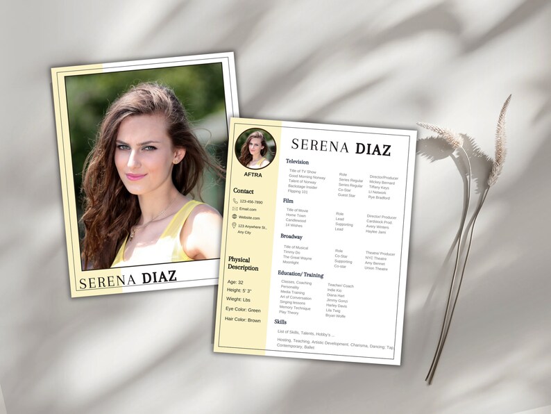 Actors Resume Template for Auditions Editable in Canva CV Professional ...
