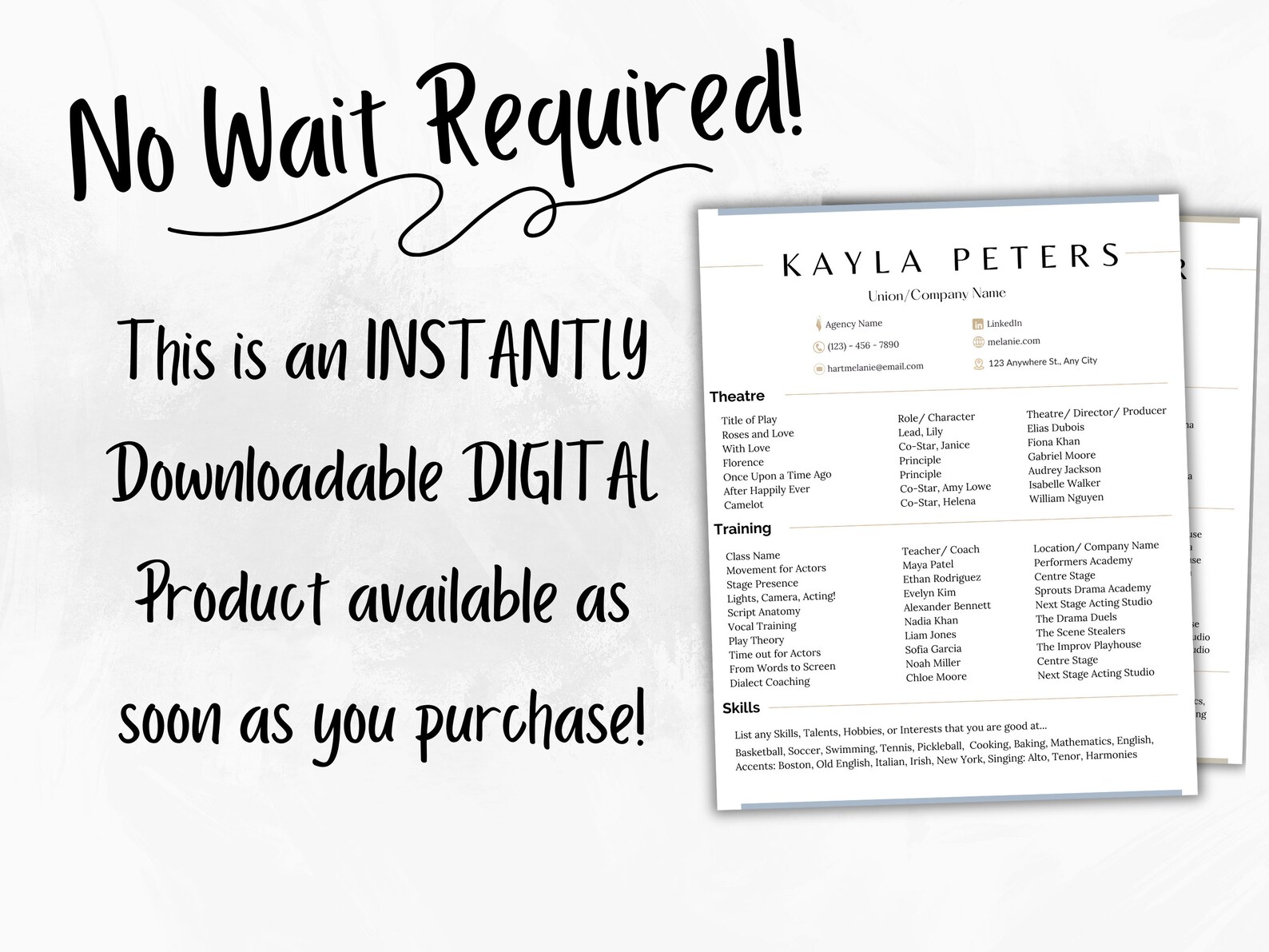 Actors Resume Template Auditions Editable in Canva CV Professional ...