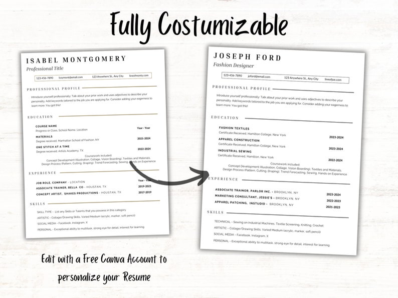 Fashion Designer Resume Template Student Editable Canva CV Professional ...