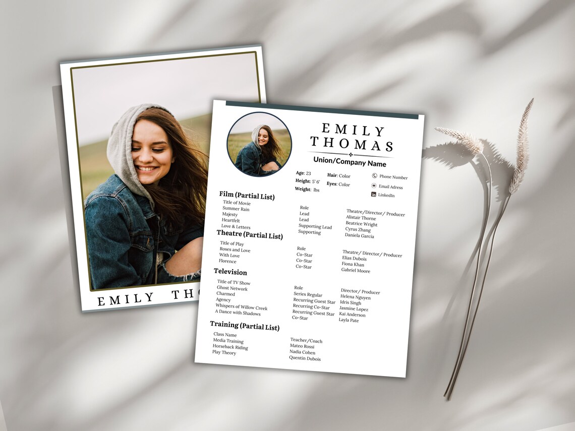 Professional Acting Resume Template Editable in Canva CV Digital Acting ...
