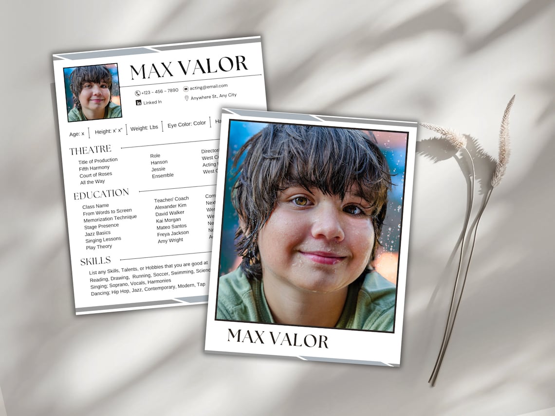 Child Actor Resume Template Editable Canva CV Professional Digital ...