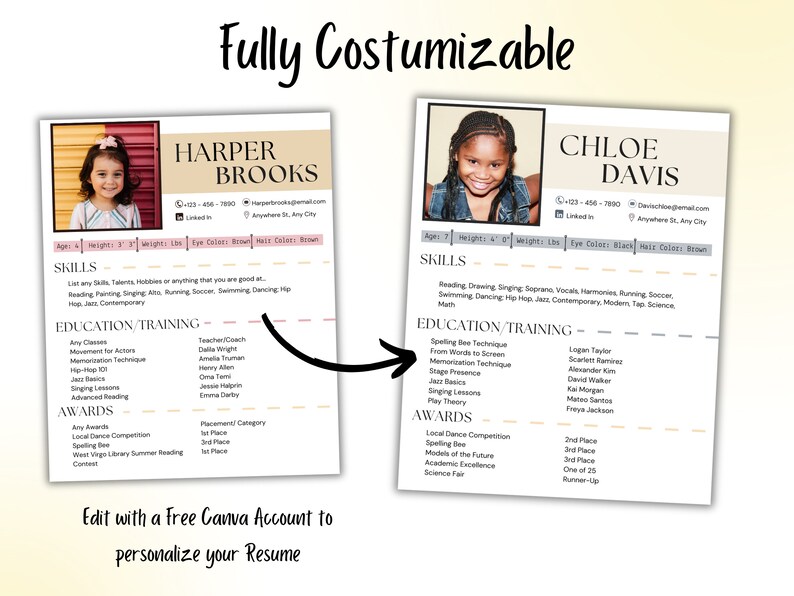 Child Actor Resume Template No Experience Editable Canva CV ...
