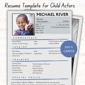 Resume Template for Child Actors Auditions Editable Canva CV ...