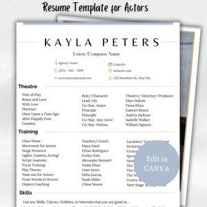 Actors Resume Template Auditions Editable in Canva CV Professional ...