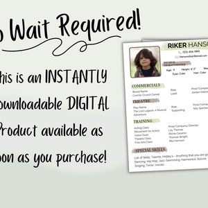 Child Actor Resume for Talent Agency Editable in Canva CV Professional ...