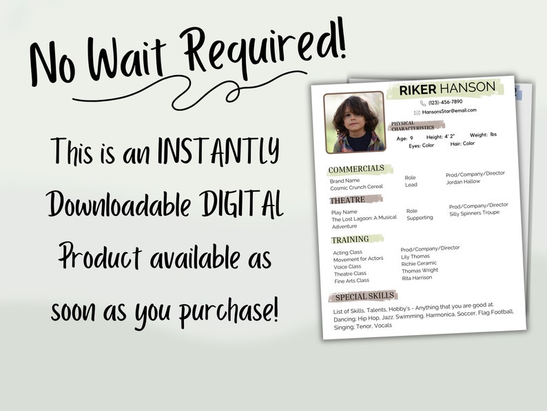 Child Actor Resume for Talent Agency Editable in Canva CV Professional ...