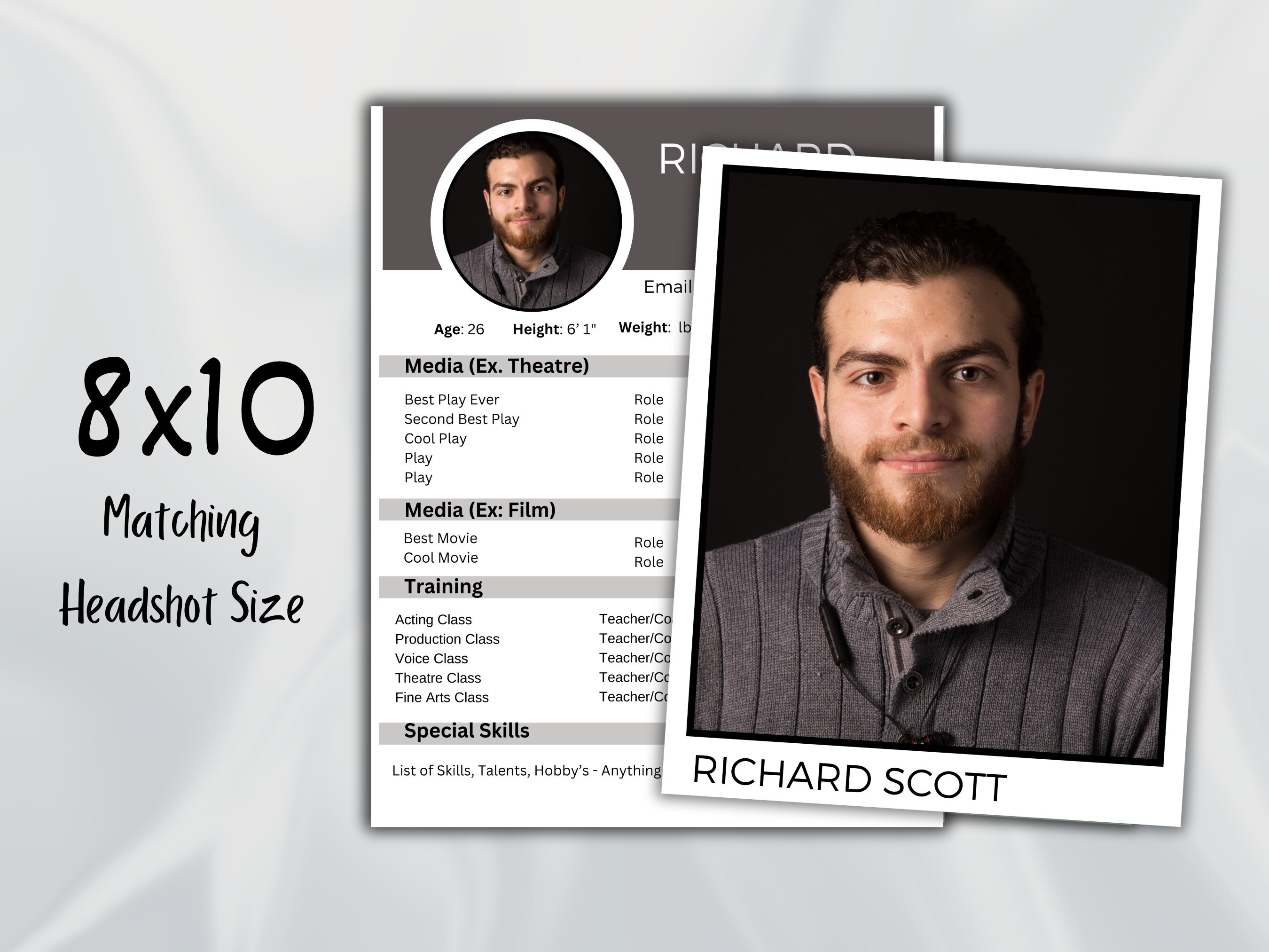 Actors Resume Template Auditions Editable in Canva CV Professional ...