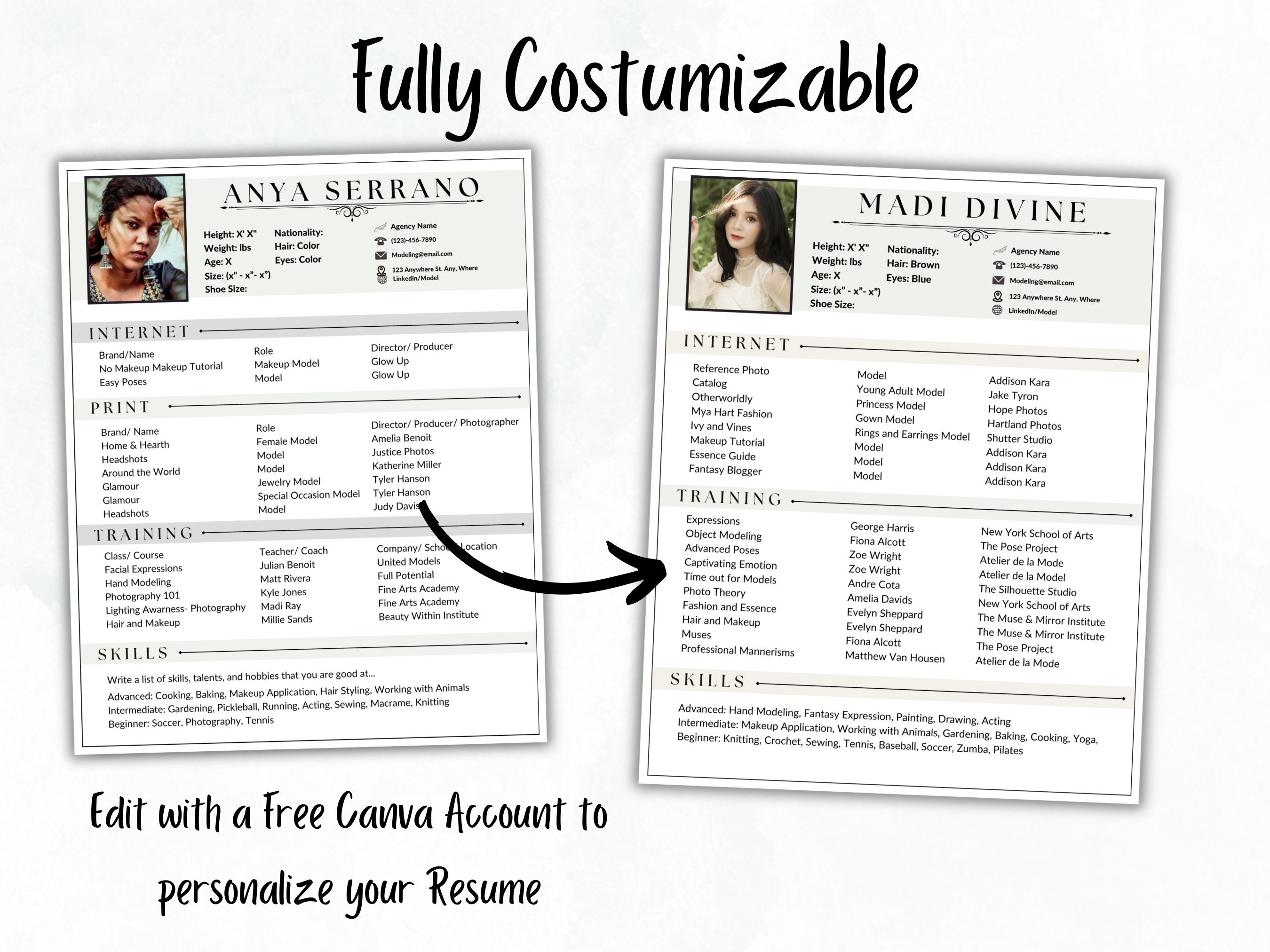 Modeling Resume Template Editable in Canva Professional CV Digital ...
