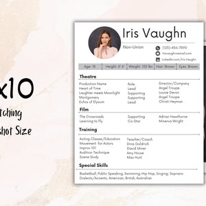 Resume Template for New Actors Auditions Editable in Canva CV Professional Digital Acting Resume ...