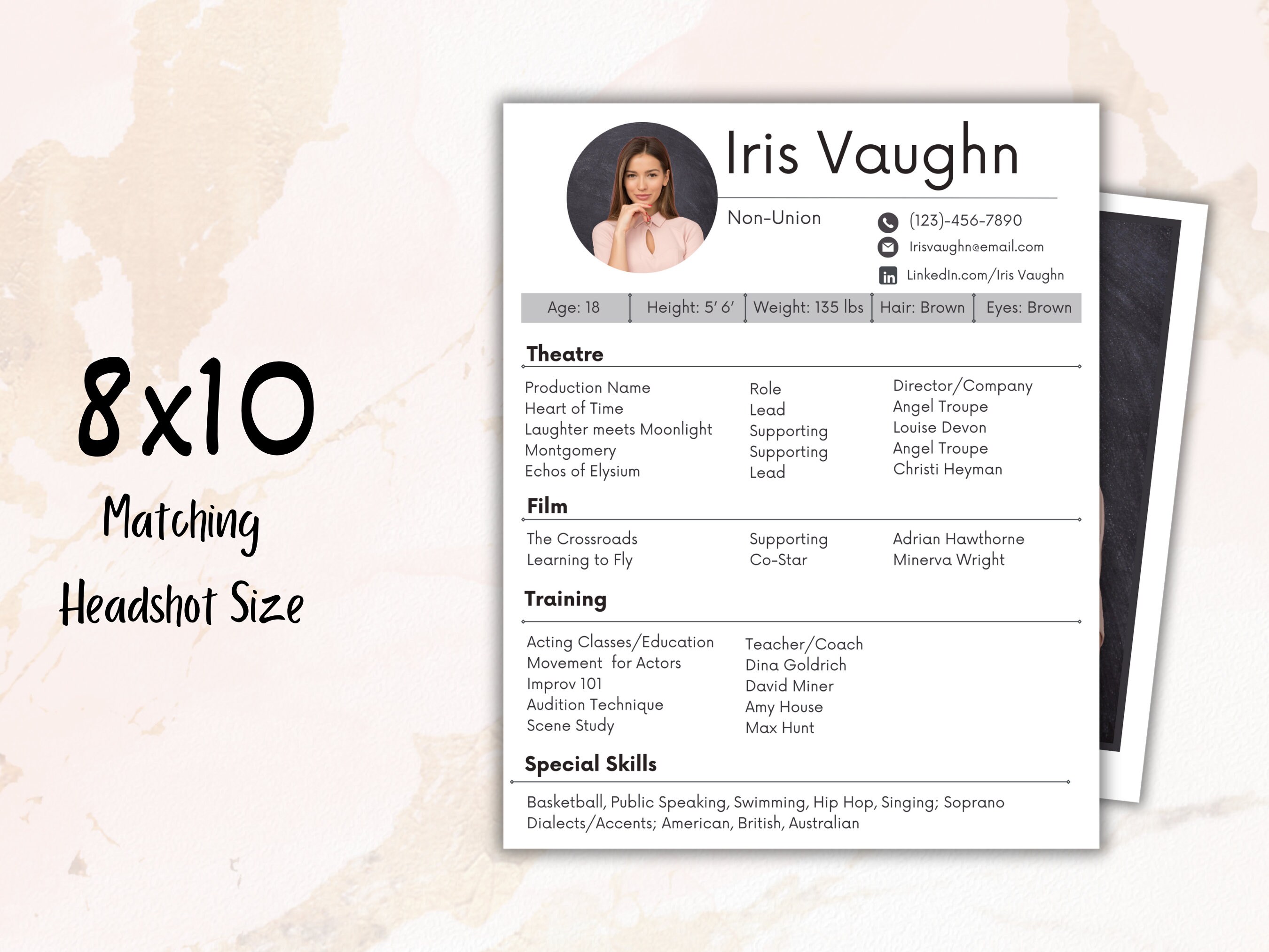 Resume Template for New Actors Auditions Editable in Canva CV ...