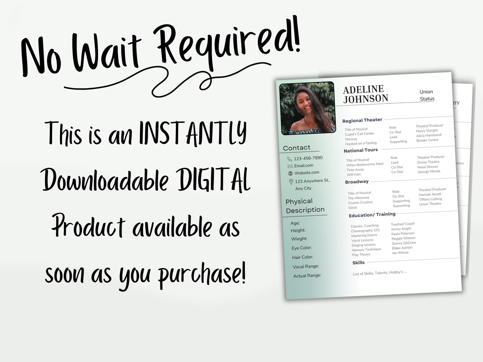 Musical Theatre Resume for Auditions Editable in Canva CV Professional ...