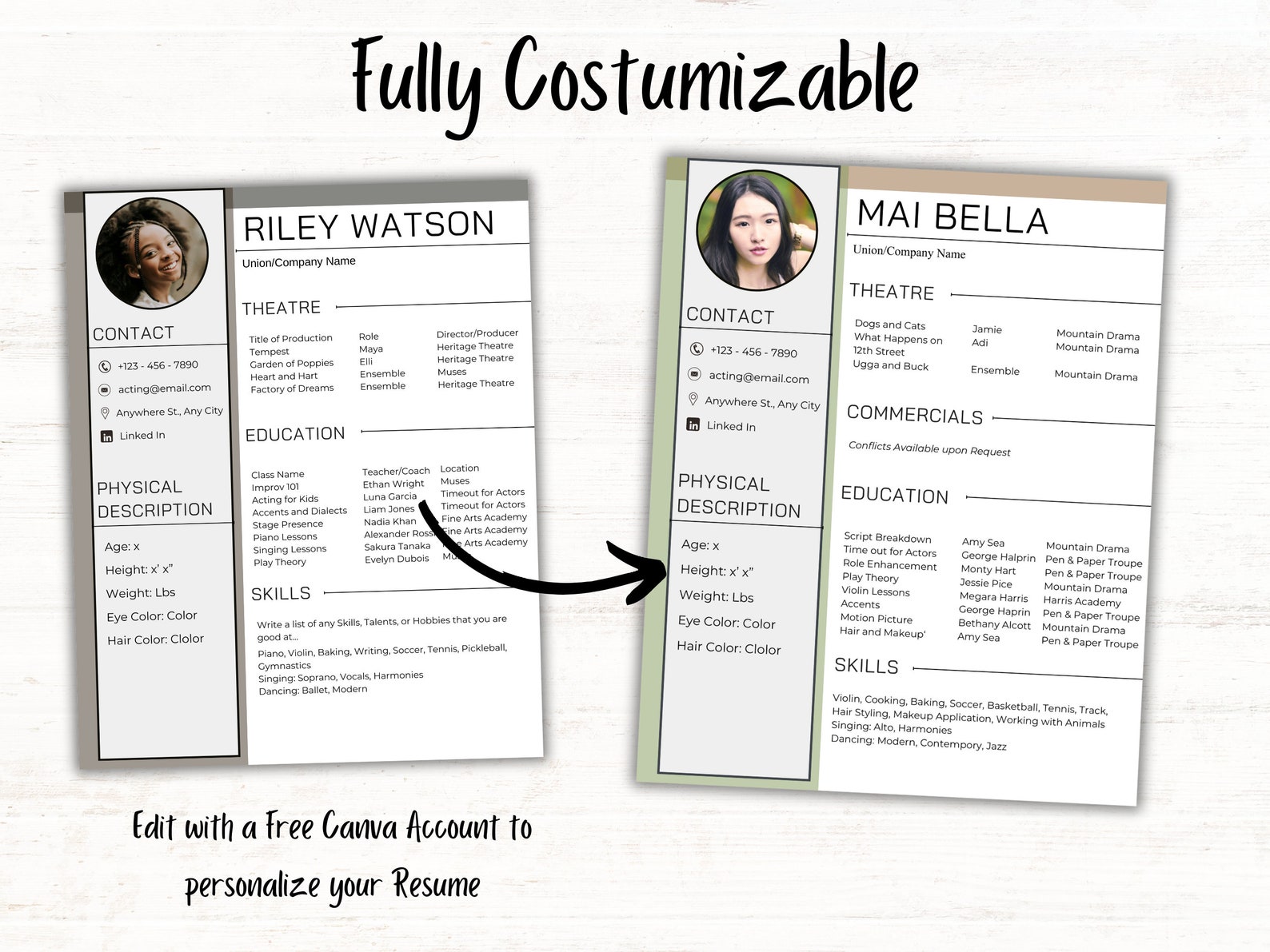 Child Actor Resume Template Freshers Audition Editable Canva CV ...