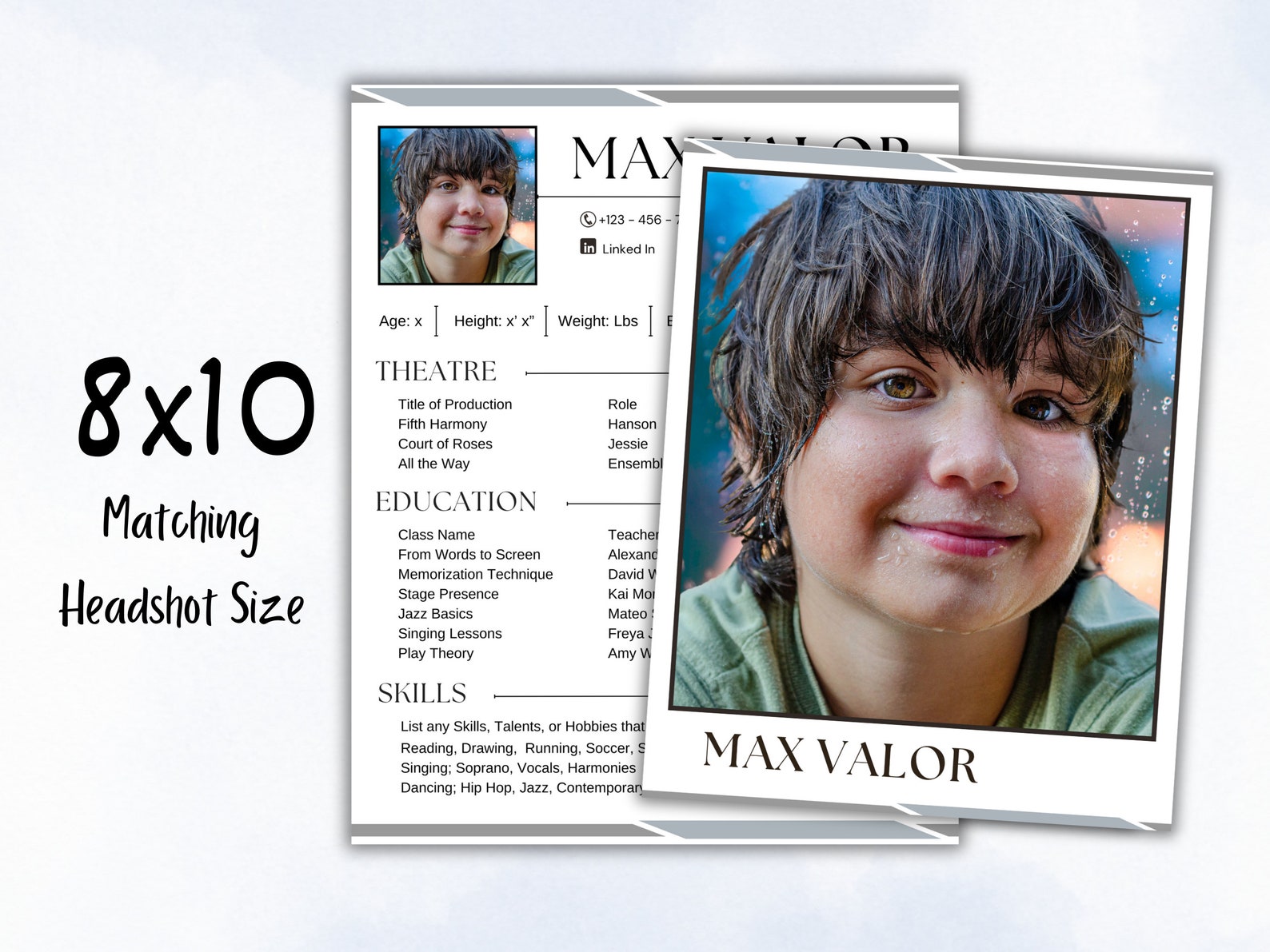 Child Actor Resume Template Editable Canva CV Professional Digital ...