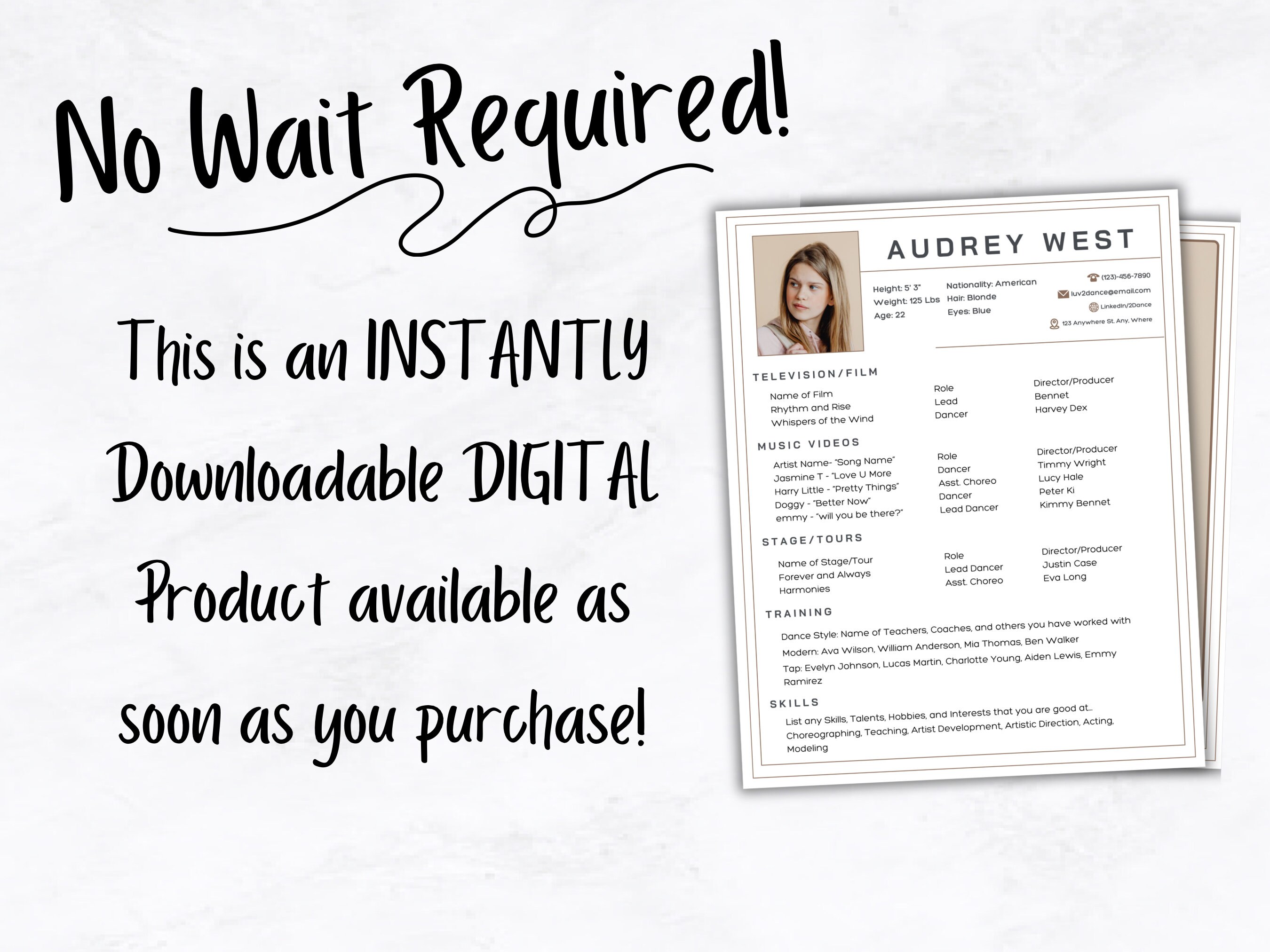 Dancers Resume Template for Auditions Editable in Canva CV Professional ...