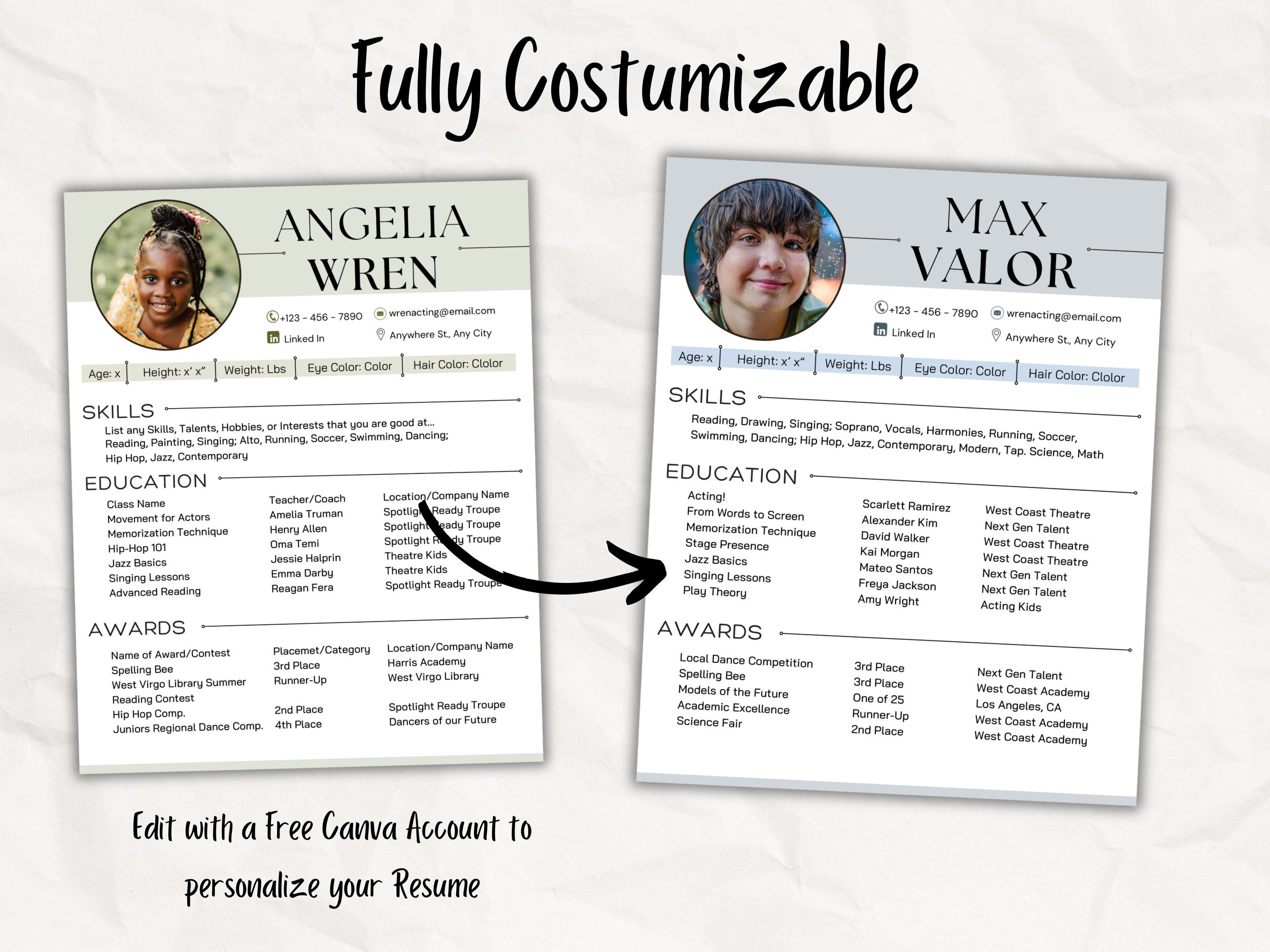 Child Actor Resume Template No Experience Editable Canva CV ...