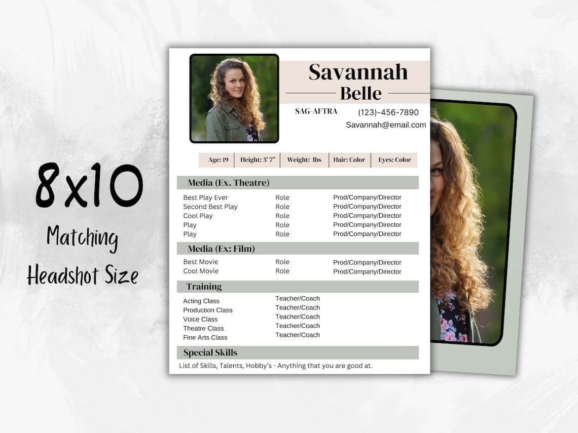 Actors Resume Template Auditions Editable in Canva CV Professional ...