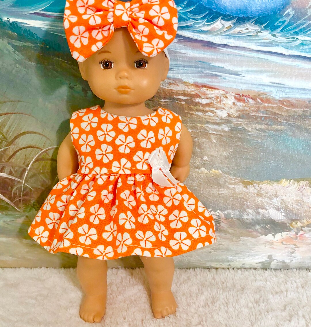 8 Inch Baby Doll Dress Orange With White Flowers Moda Fabric With ...