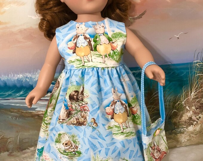 18 Inch Doll Long Doll Dress Blue Storybook Theme Fabric With Headband ...