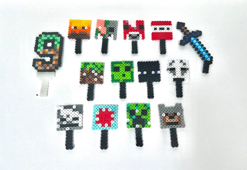 Minecraft Perler Bead Birthday Sign, Character and Number Cake Topper ...
