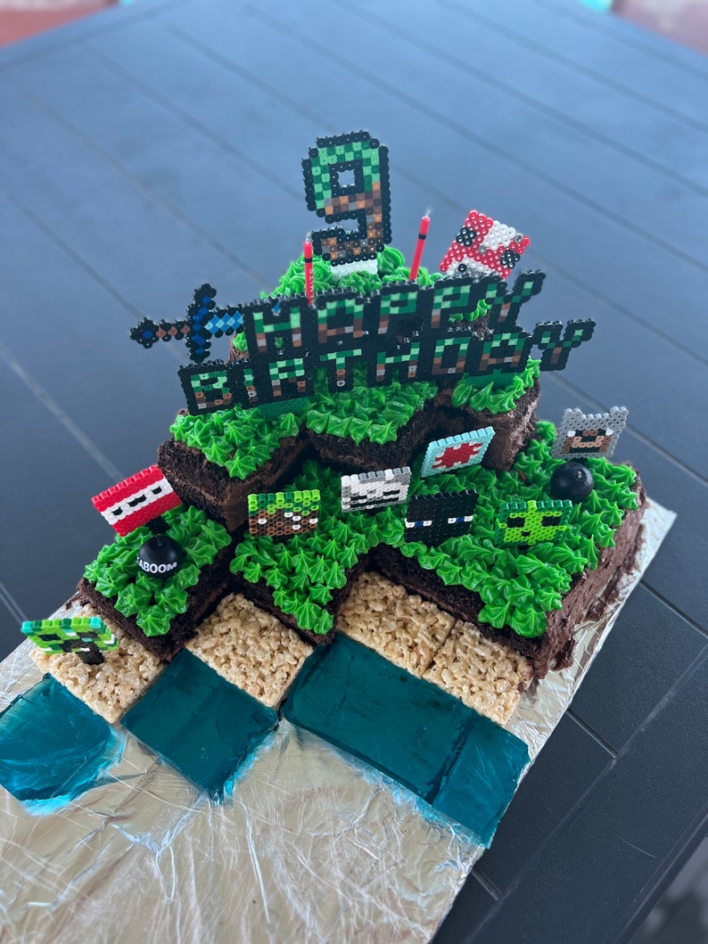 Minecraft Perler Bead Birthday Sign, Character and Number Cake Topper ...
