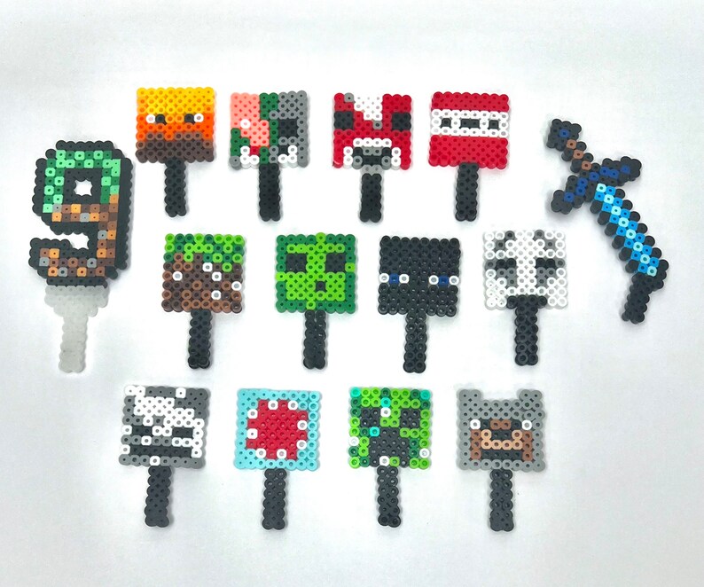 Minecraft Perler Bead Birthday Sign, Character and Number Cake Topper ...
