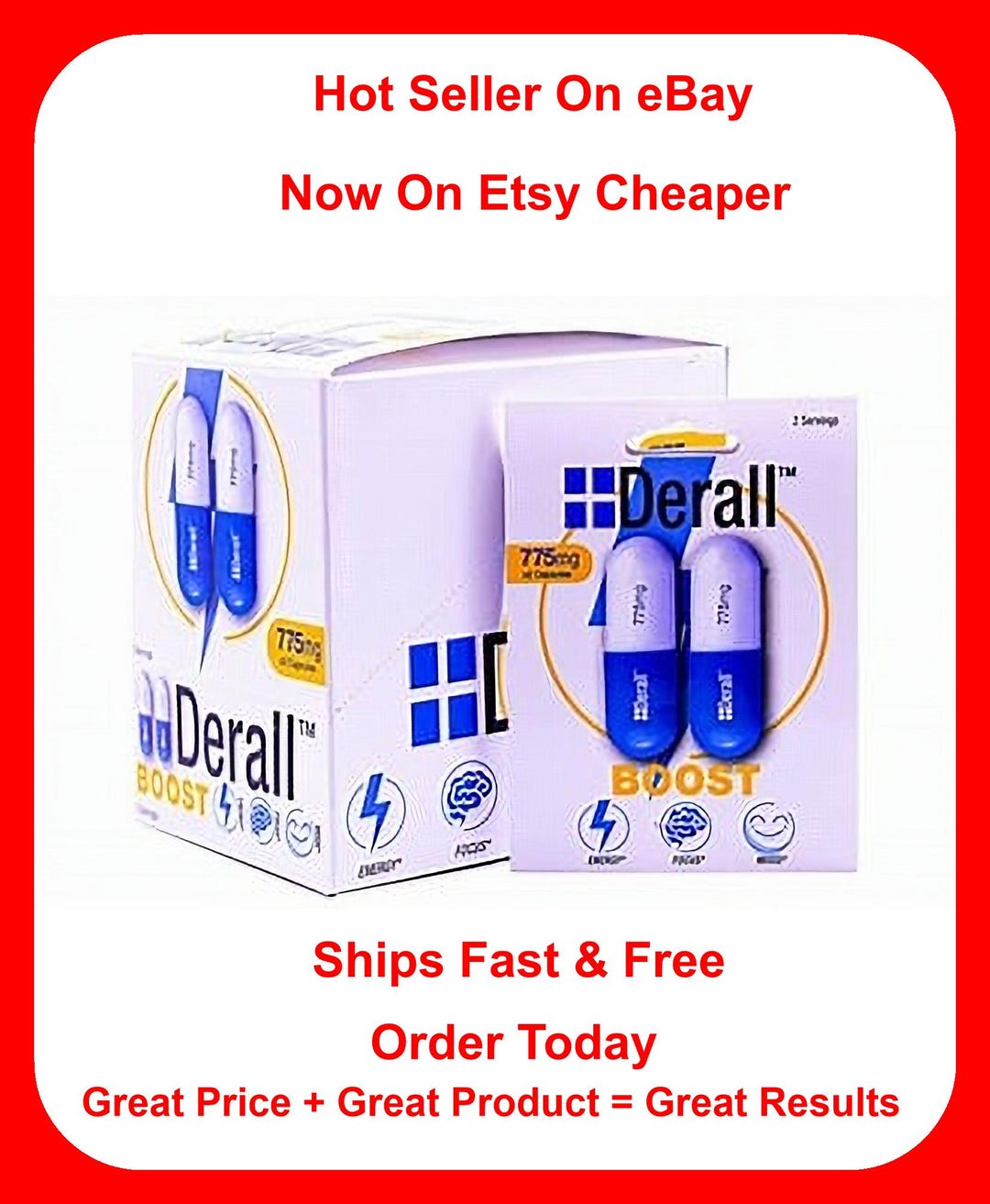 Derall Boost Focus 775mg Energy Concentration - 24 Capsules Total - Exp ...