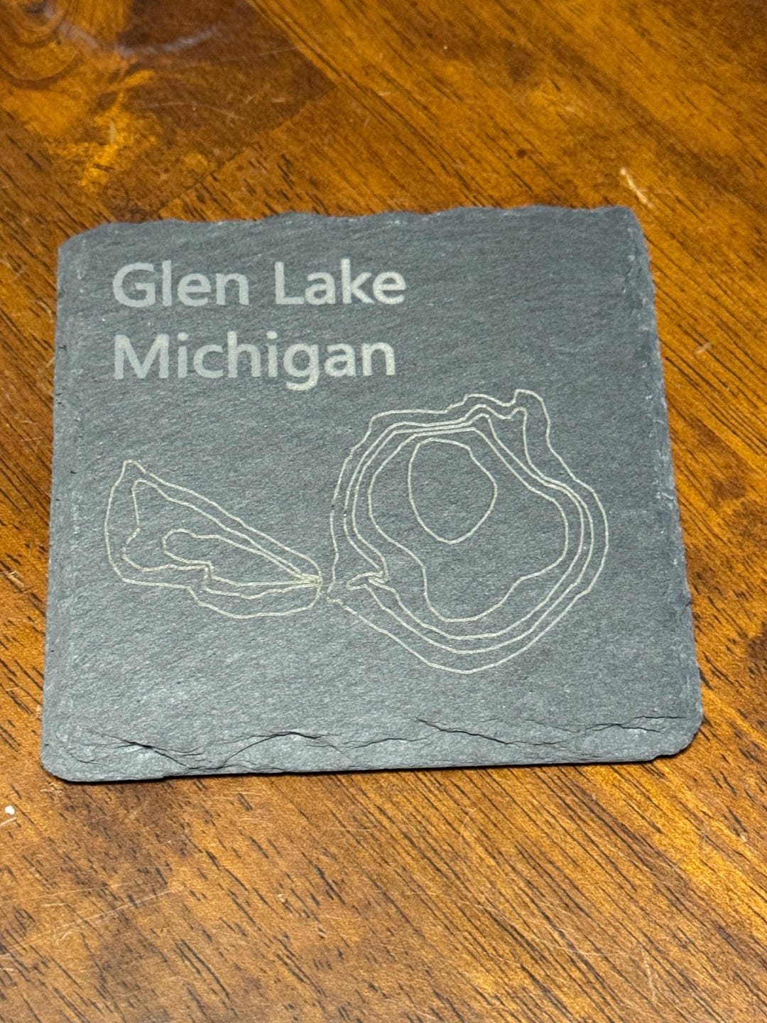 Glen Lake, Michigan Contour Map Slate Coaster 4x4-inch - Etsy