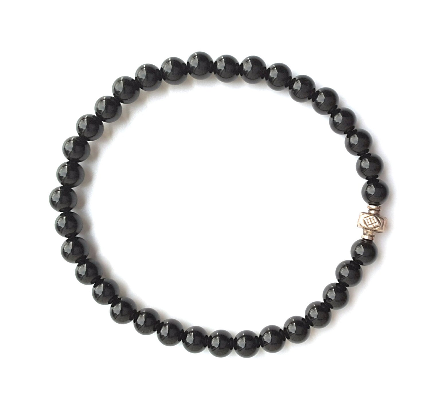 Mens Black Onyx Stone Bead Stretch Bracelet, Sterling Silver Accent ...