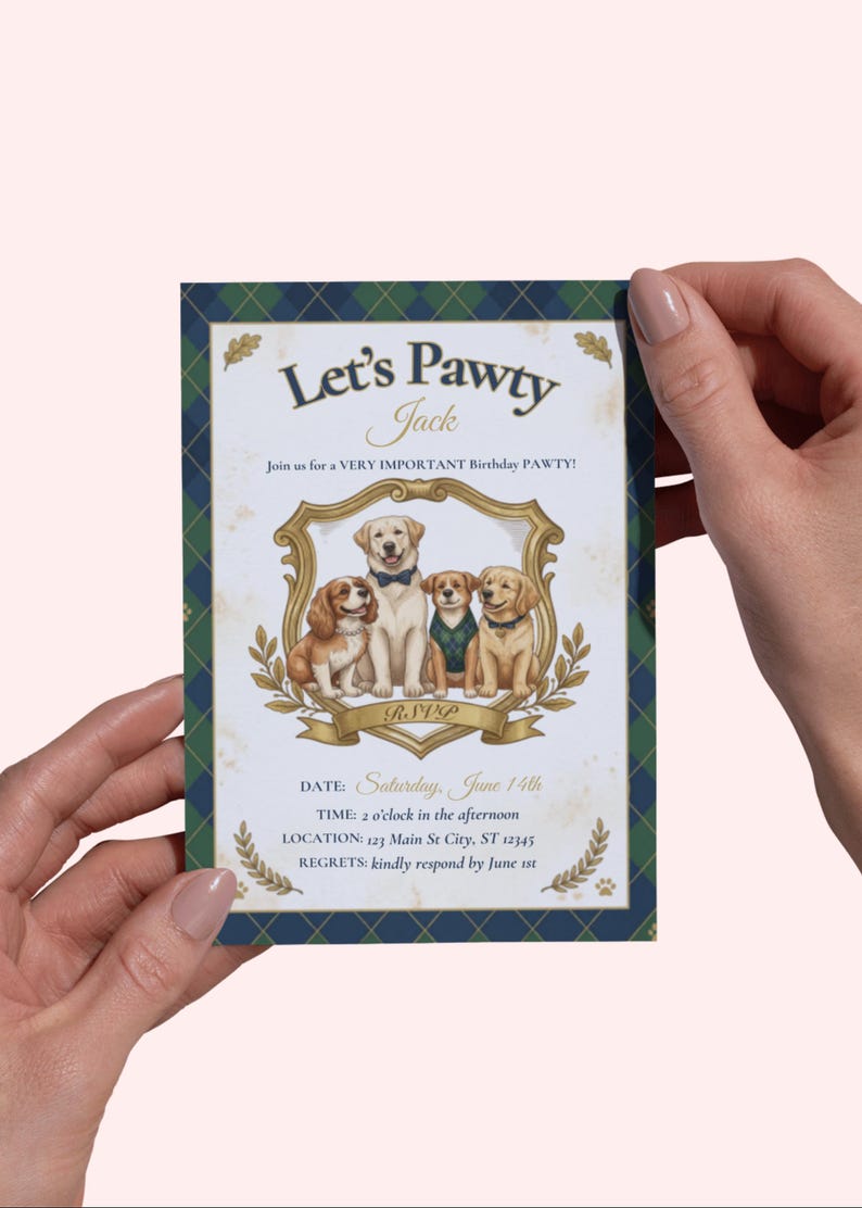 Preppy Dog Birthday Invitation | Editable Puppy Pawty Template (digital ...