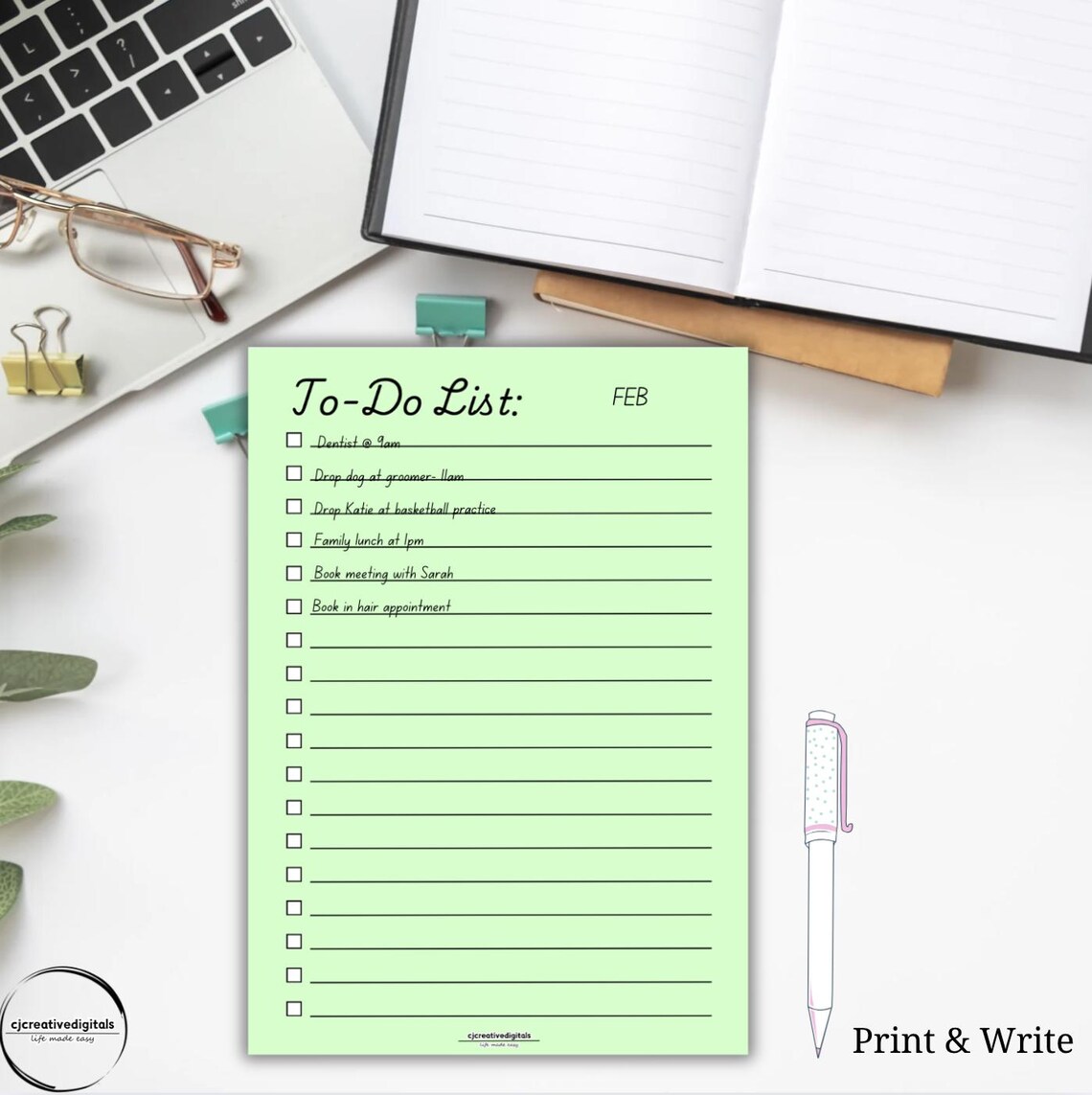 Green To-do List Printable: Daily Task Planner (A4, A5, Letter, Half ...
