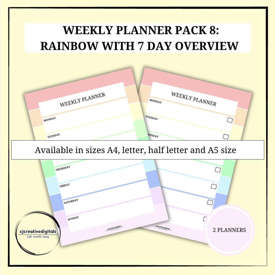 Rainbow Pastel Weekly Planner: 7-day Agenda, Printable (digital ...