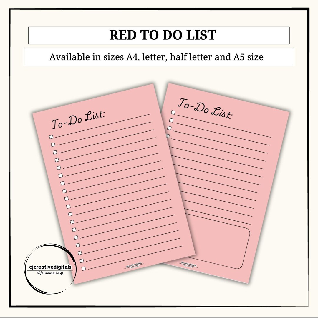 Red To-do List Printable | Minimalist Checklist (PDF) - Etsy